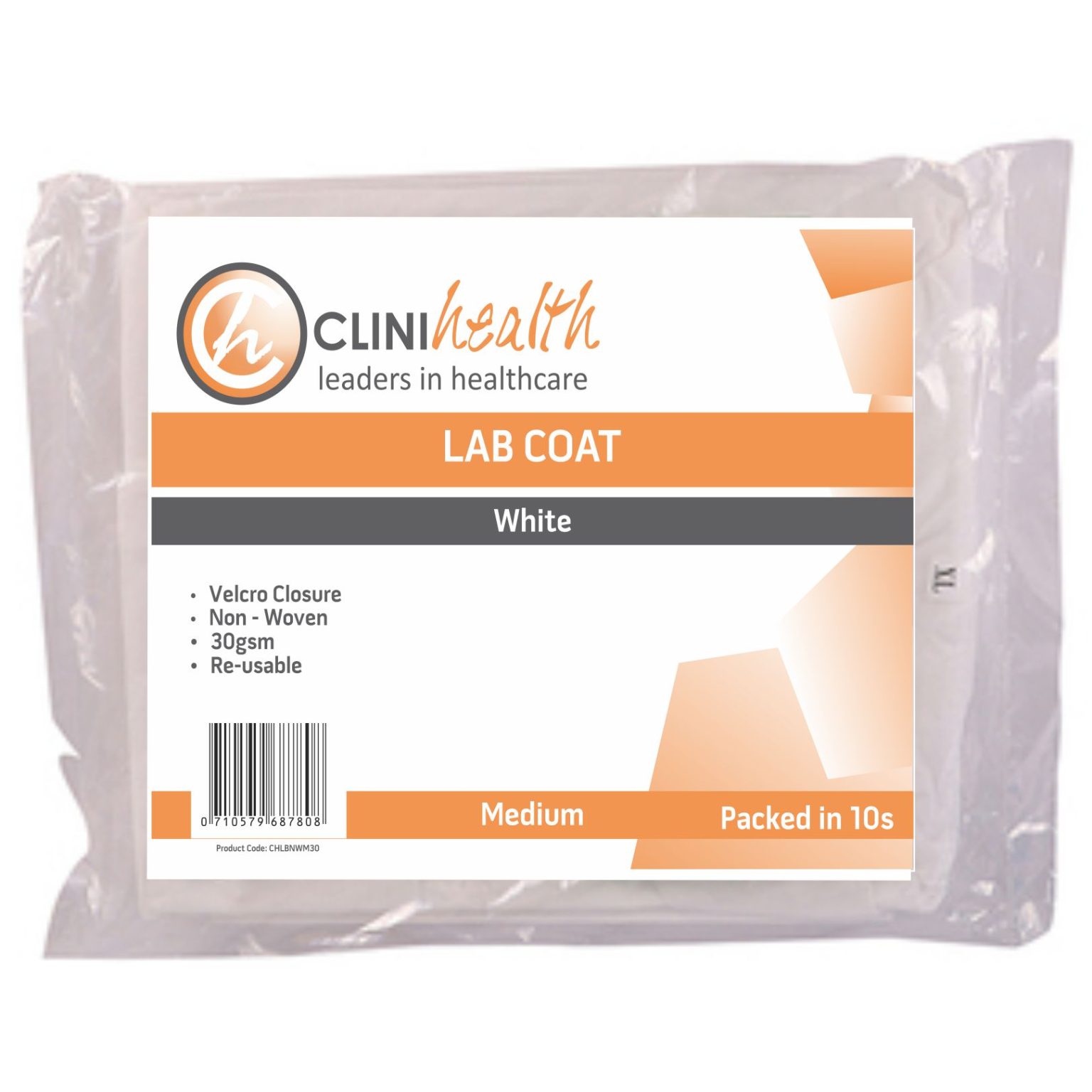Lab Coat - Non Woven White Velcro 30g - Medium- 10s Archives - Clinihealth
